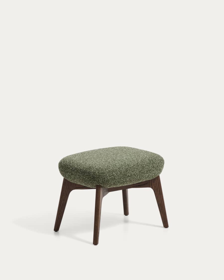 Adiran footrest in moss green thick chenille with solid oak wood legs ...