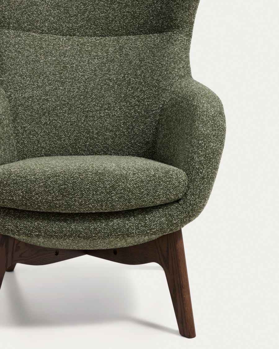 Adiran armchair in moss green thick chenille with solid oak wood legs ...