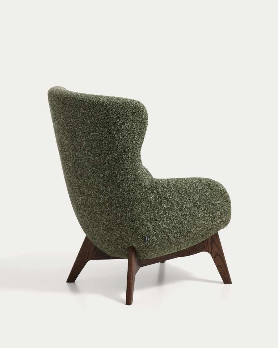 Adiran armchair in moss green thick chenille with solid oak wood legs ...