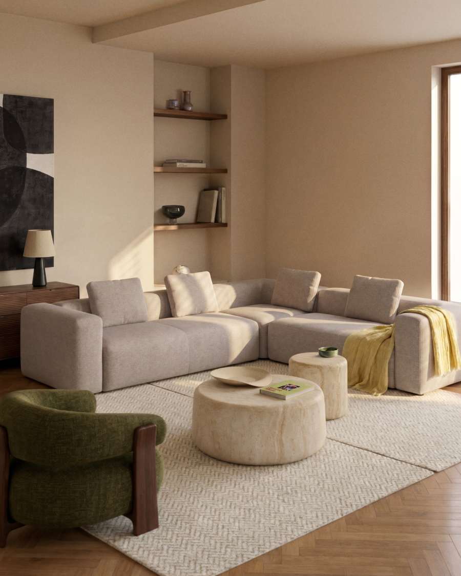 Blok beige chenille 4-seater corner sofa 290 x 290cm FSC Mix Credit ...