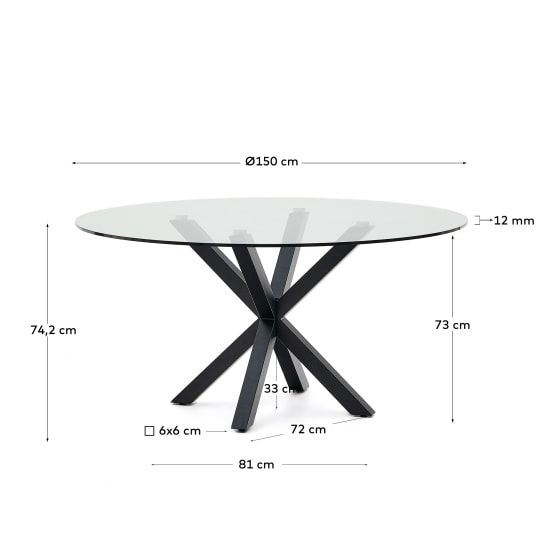 Argo round table in glass and steel legs with black finish Ø 150 cm ...