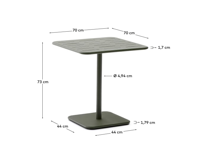 Brai outdoor table in green galvanised steel 70 x 70cm | Kave Home ...
