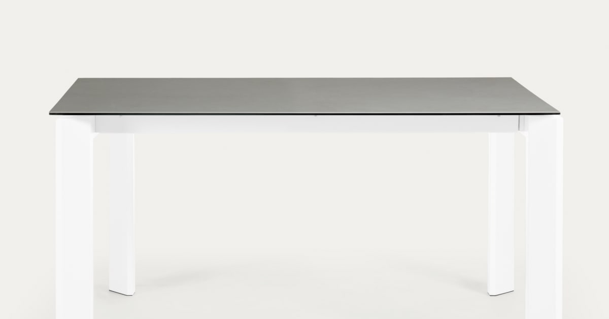 Axis porcelain extendable table in Hydra Lead finish with white legs ...