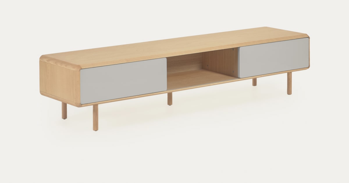 Anielle solid ash & ash veneer TV stand with 2 doors 180 x 41 cm | Kave ...